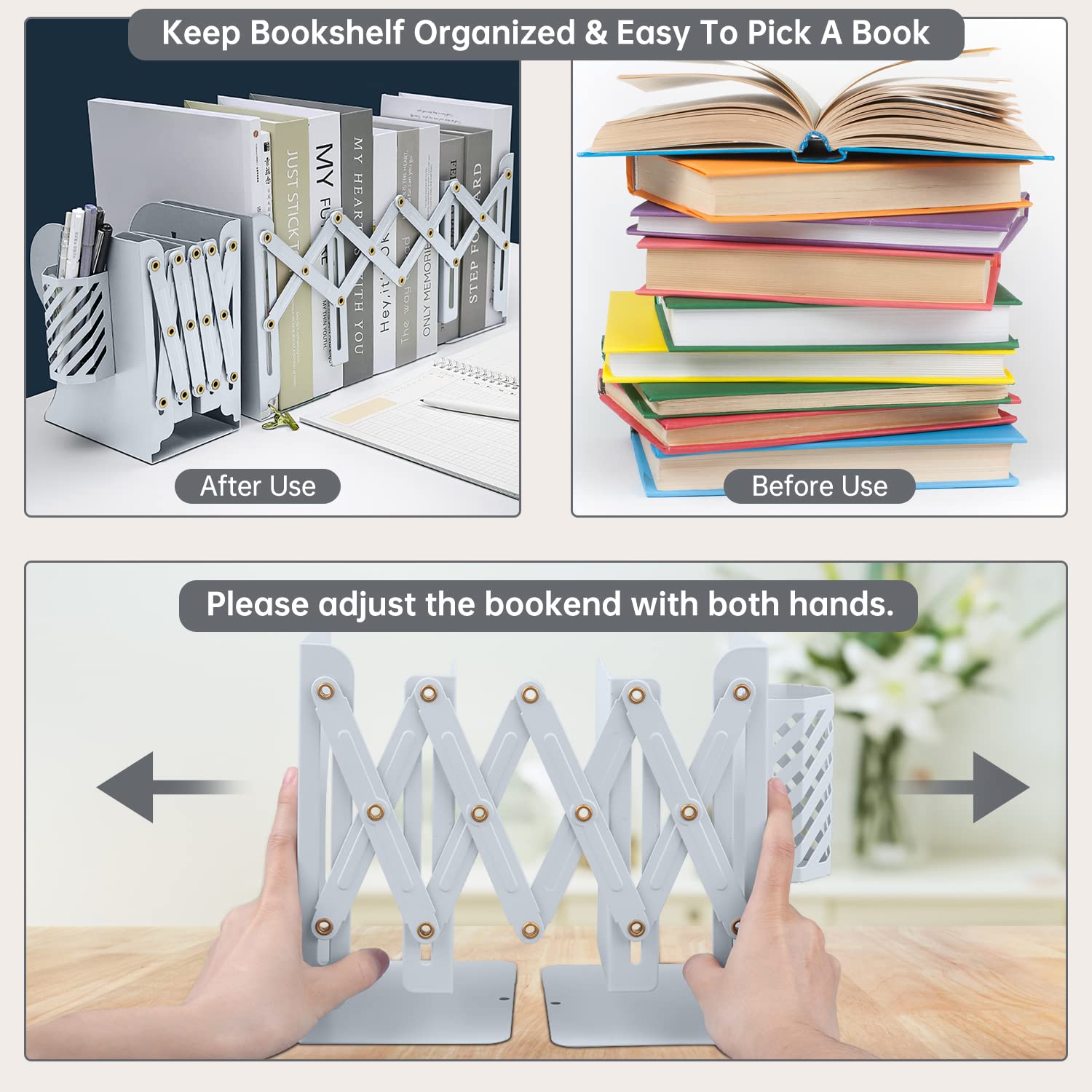 Snapklik.com : Adjustable Bookends, Metal Bookends For Heavy Books ...