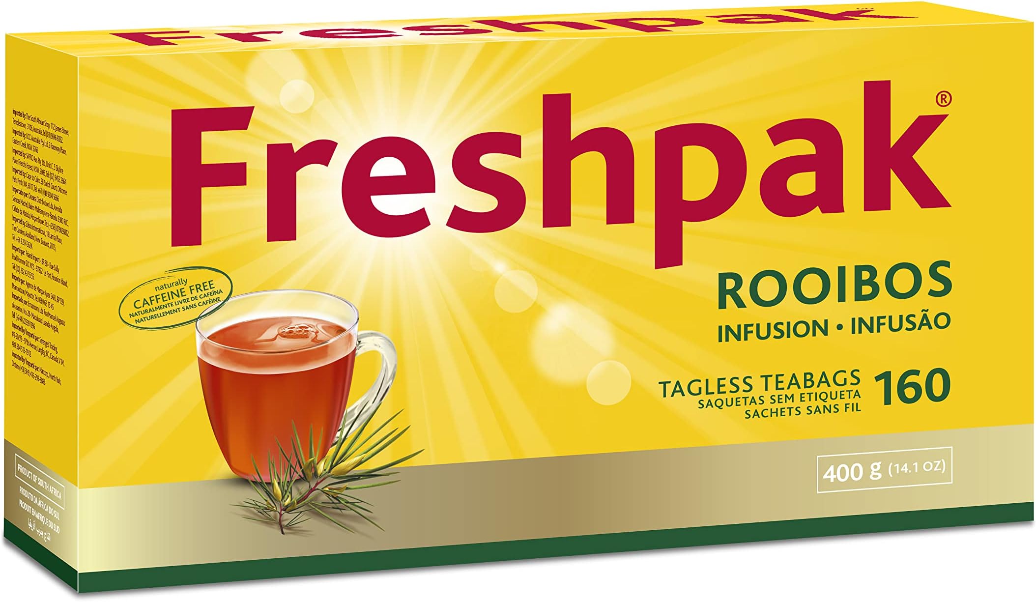 Amazon.com : Freshpak Pure Rooibos Tea, New Packaging, 160 Teabags ...