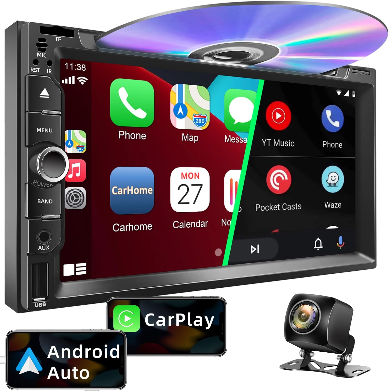 Amazon.com: Double Din Car Stereo with Carplay&Android Auto,7 Inch HD ...