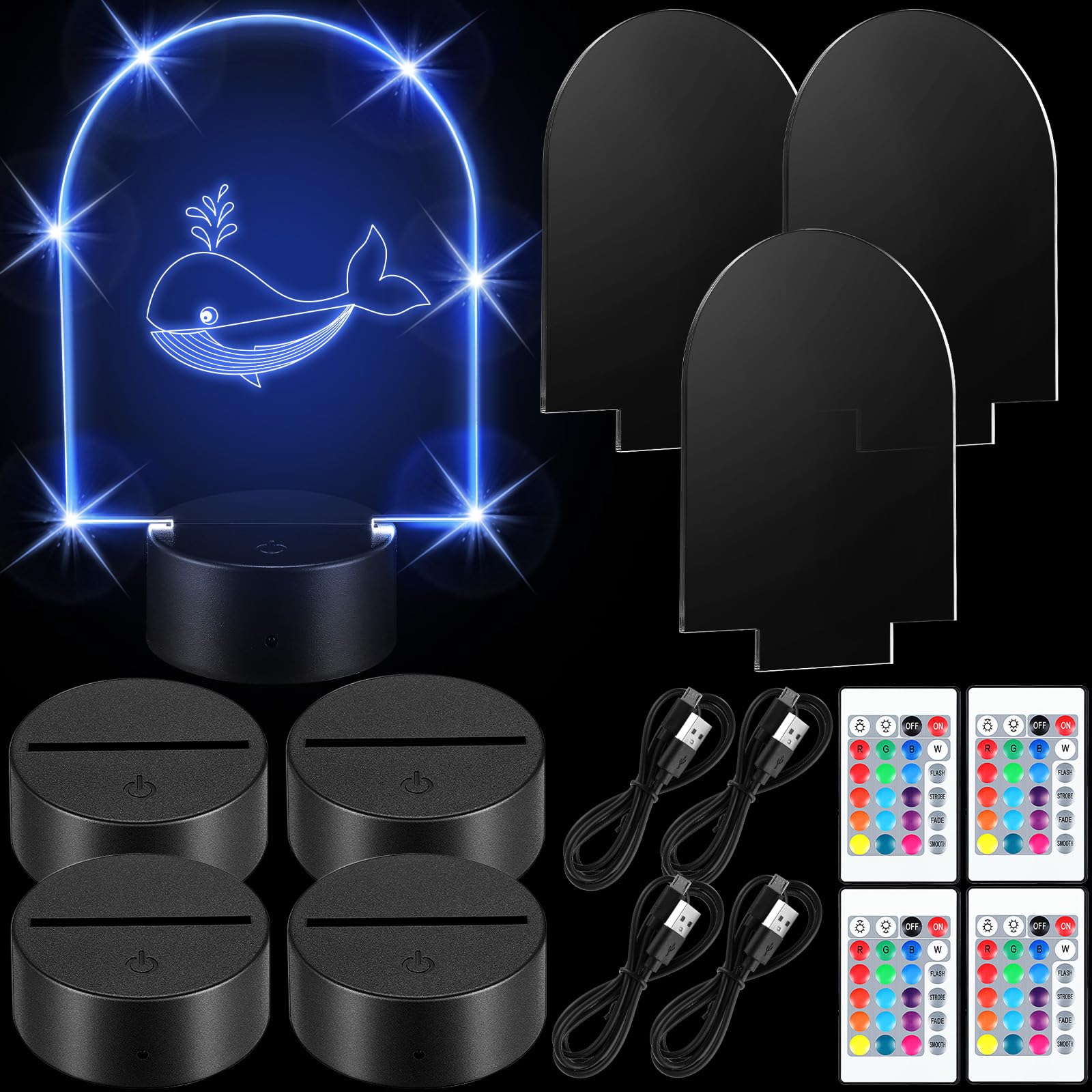 Amazon.com: 4 Pieces 3D Night Light LED Lamp Base with 4 Pieces Clear ...