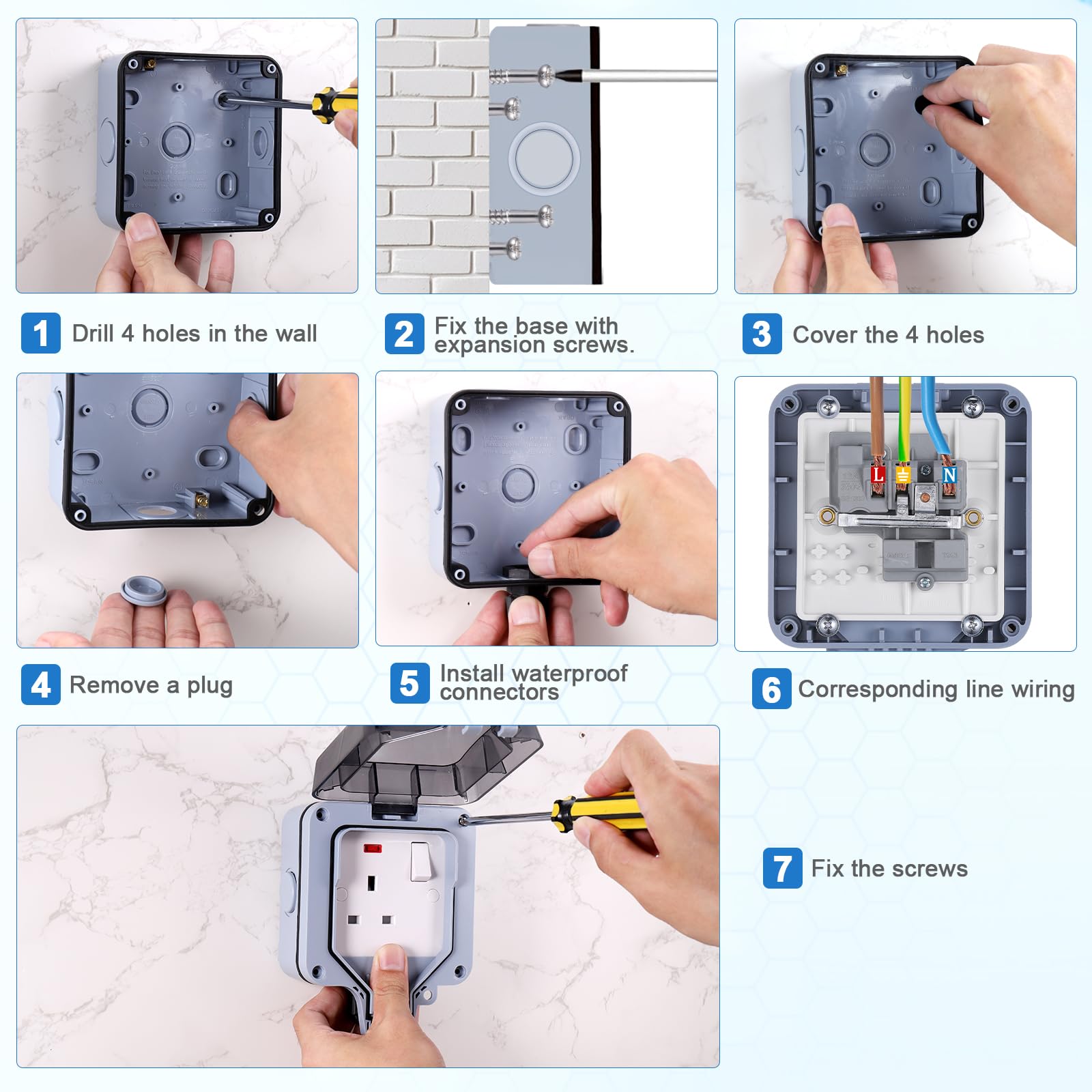 JIZZU Outdoor Plug Sockets Waterproof, Single Plug Socket IP66 with ...