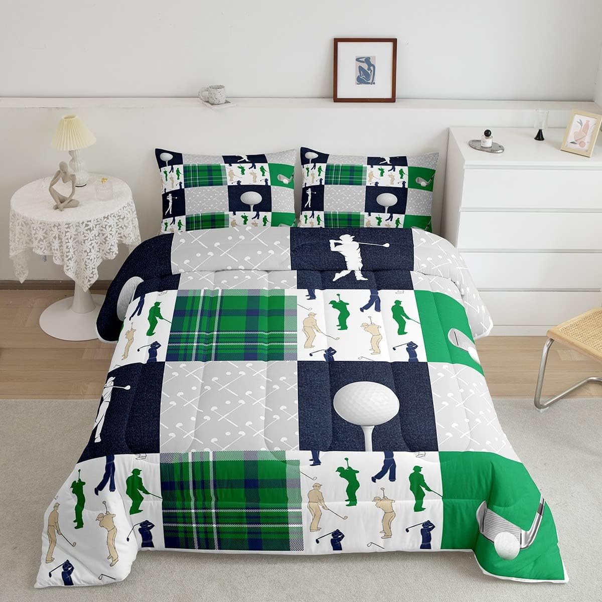 Amazon.com: Castle Fairy Golf Plaid Full Size Comforter Set,Green ...