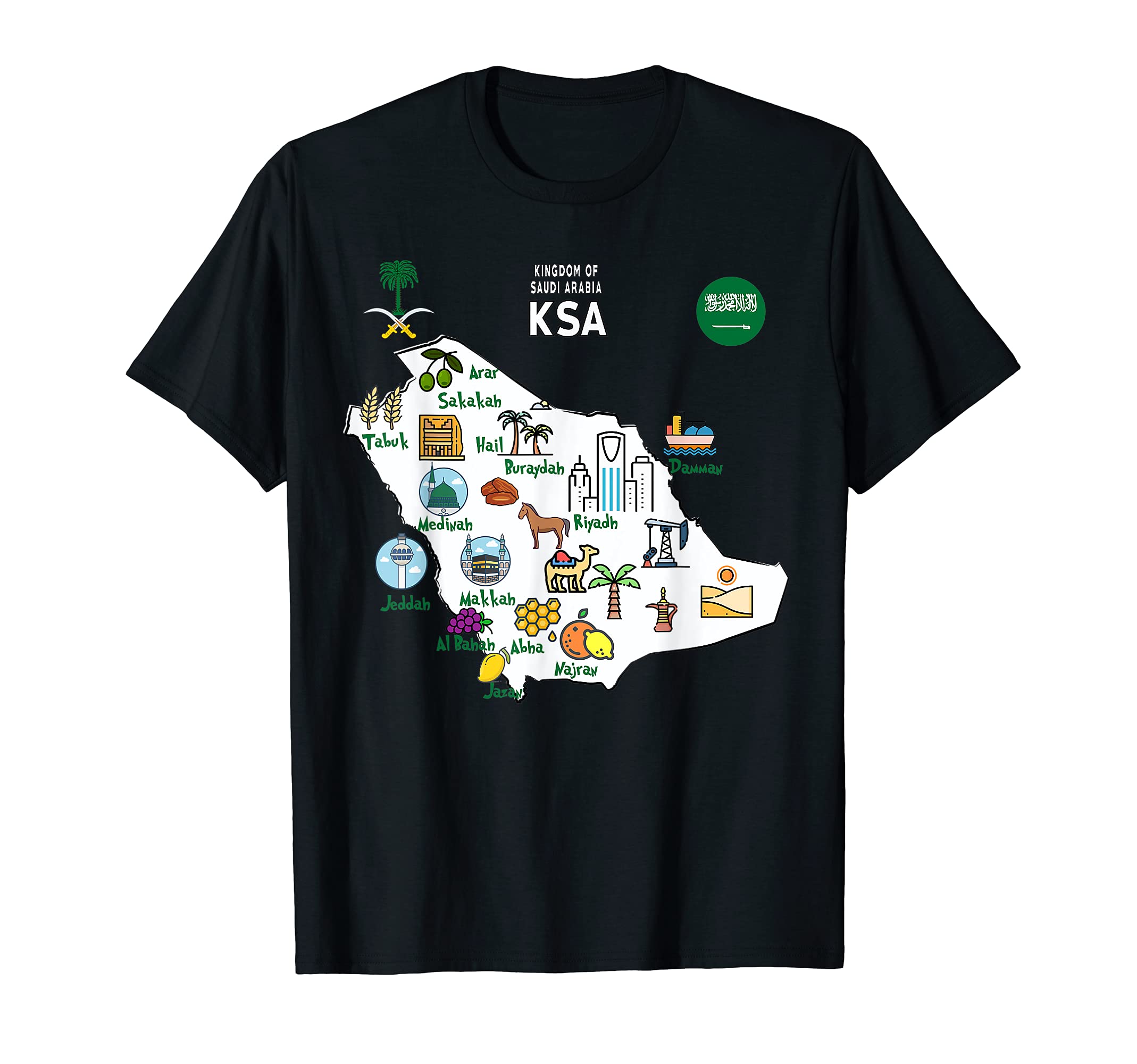 Saudi Arabia Tourist Map With Landmarks And Famous Symbols T ...