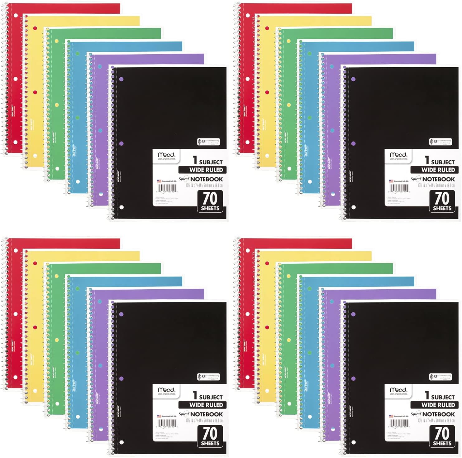 Amazon.com : Mead Spiral Notebooks, 24 Pack, 1 Subject, Wide Ruled ...