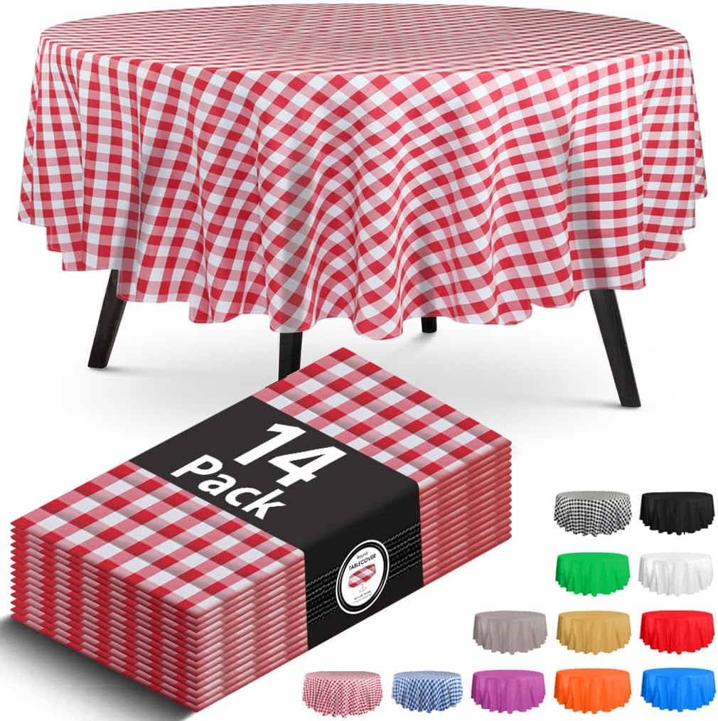 Amazon.com: 14 Pack Premium Round Checkered Red Plastic Tablecloth - 84 ...