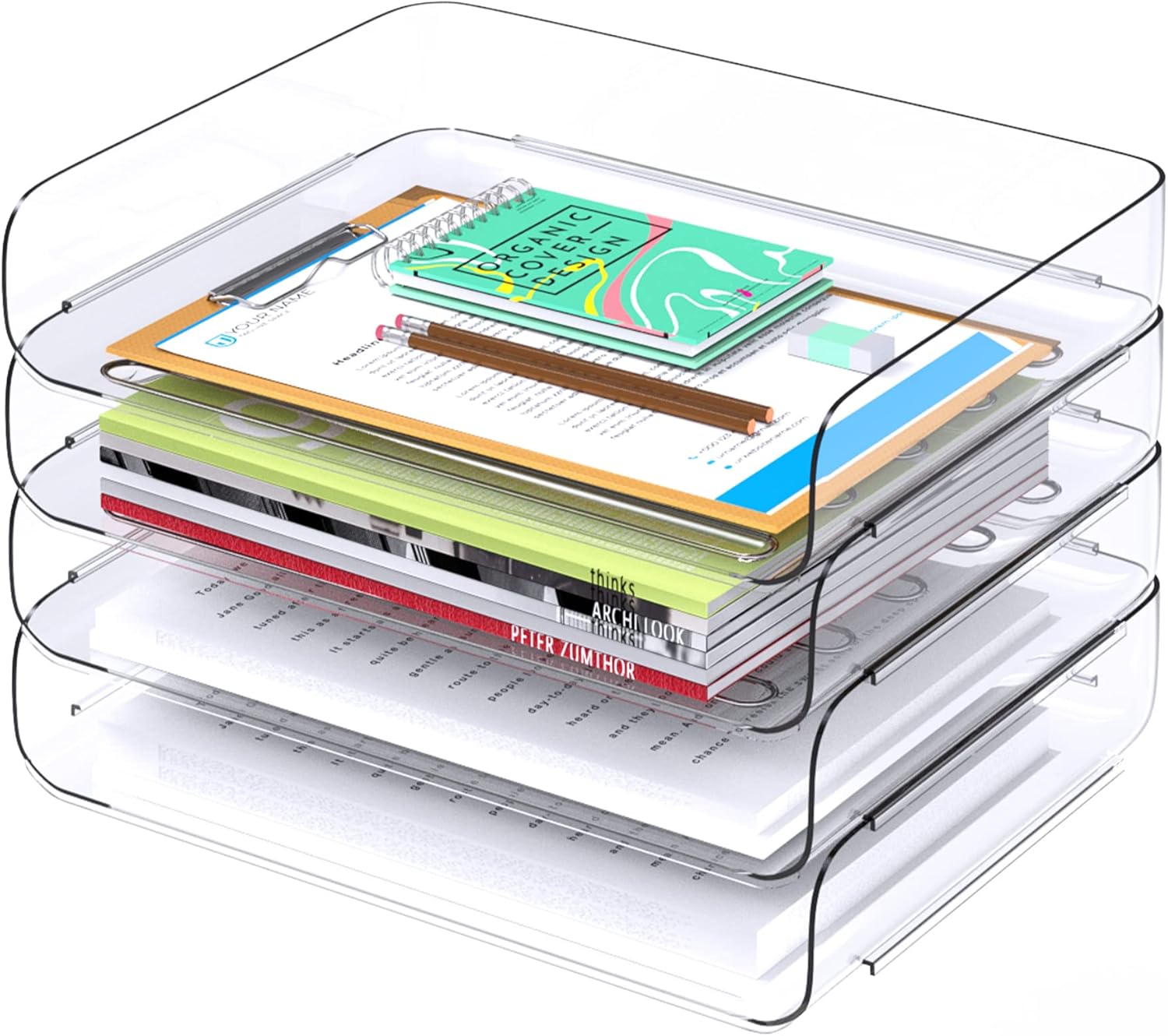 Tomorotec Desk Letter Tray Set, A4 Size Clear PET Stackable Document ...