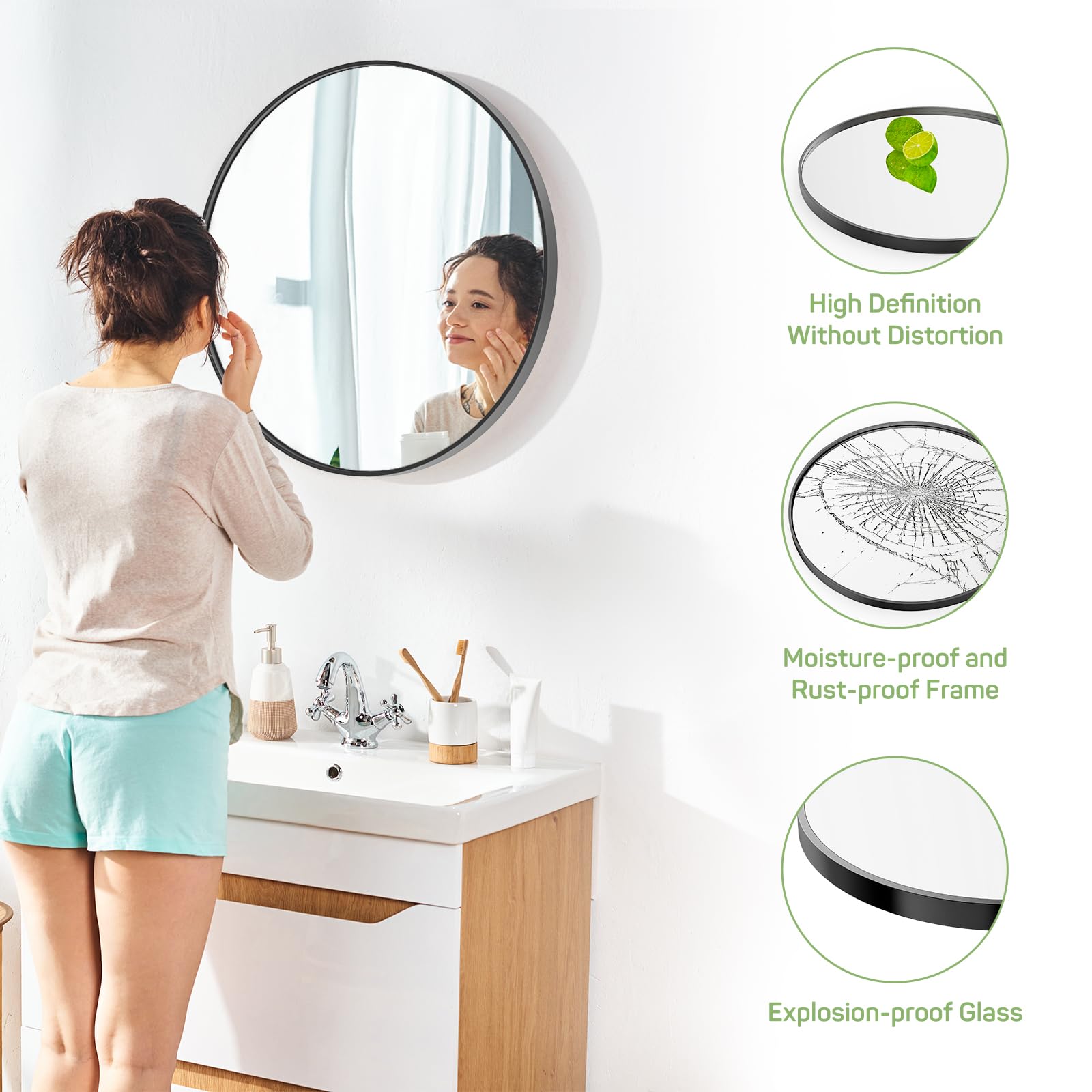 Snapklik.com : Round Wall Mirror, 30-Inch Black Circle Bathroom Mirrors ...