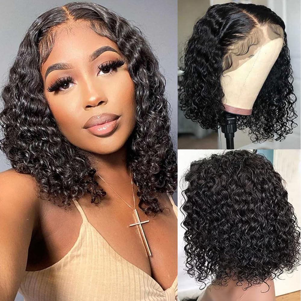 Amazon.com : QTHAIR 14A Water Wave Bob HD Wig Human Hair Deep Curly ...