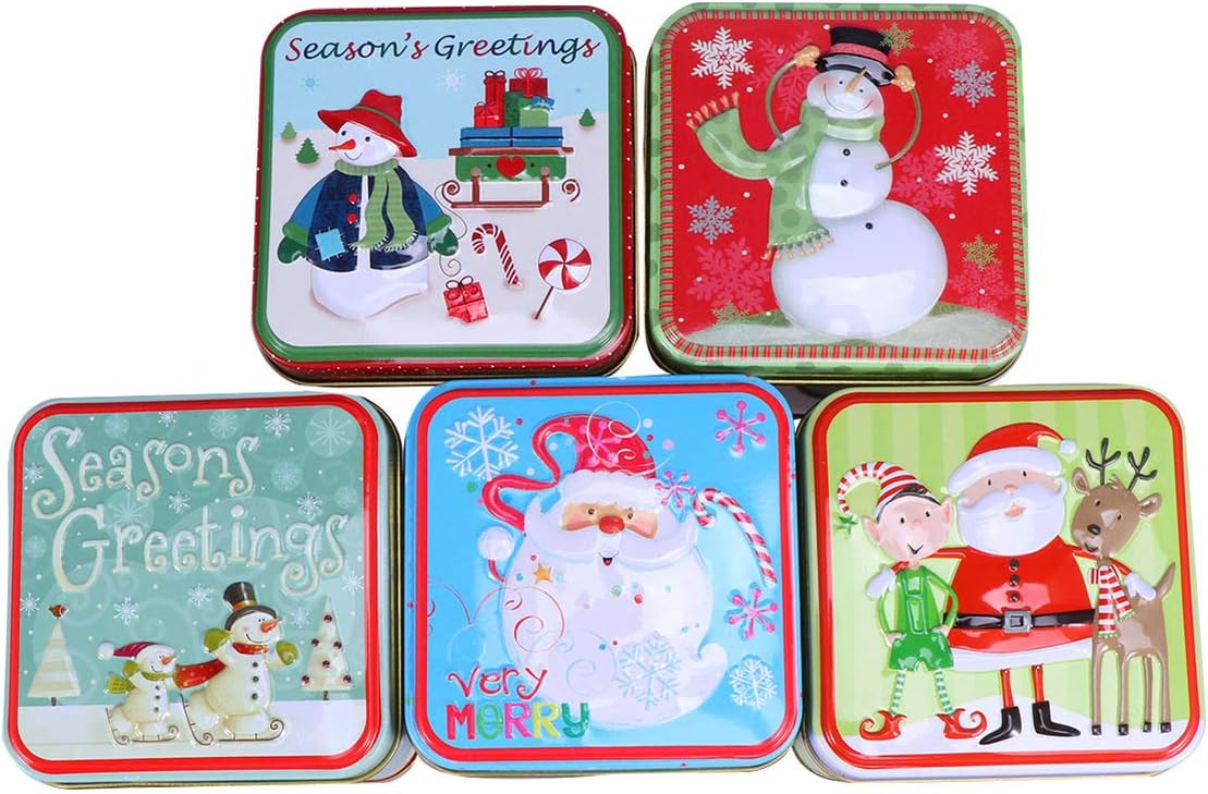 Amazon.com: Christmas Tin Box - 5 Set Cookie Candy Storage Tins ...