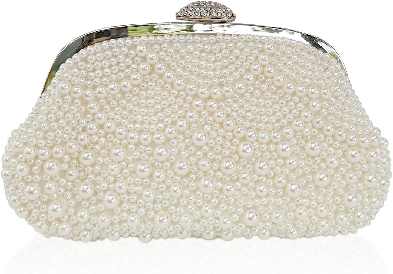 Aovtero Pearl Clutch Bride Bag Purse Women Wedding Prom Evening Bags ...