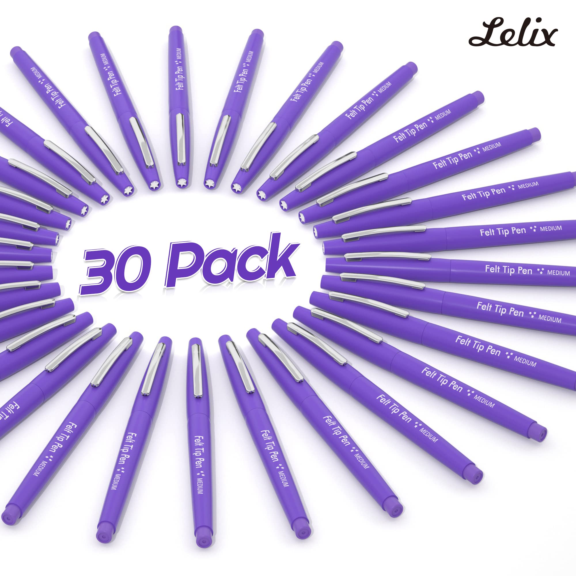 Snapklik.com : Felt Tip Pens, 30 Purple Pens, 0.7mm Medium Point Felt ...