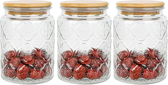 Danmu Art Tea Coffee Sugar Canisters Sets Glass Jars with Lids Set of 3 Glass Airtight Storage ...