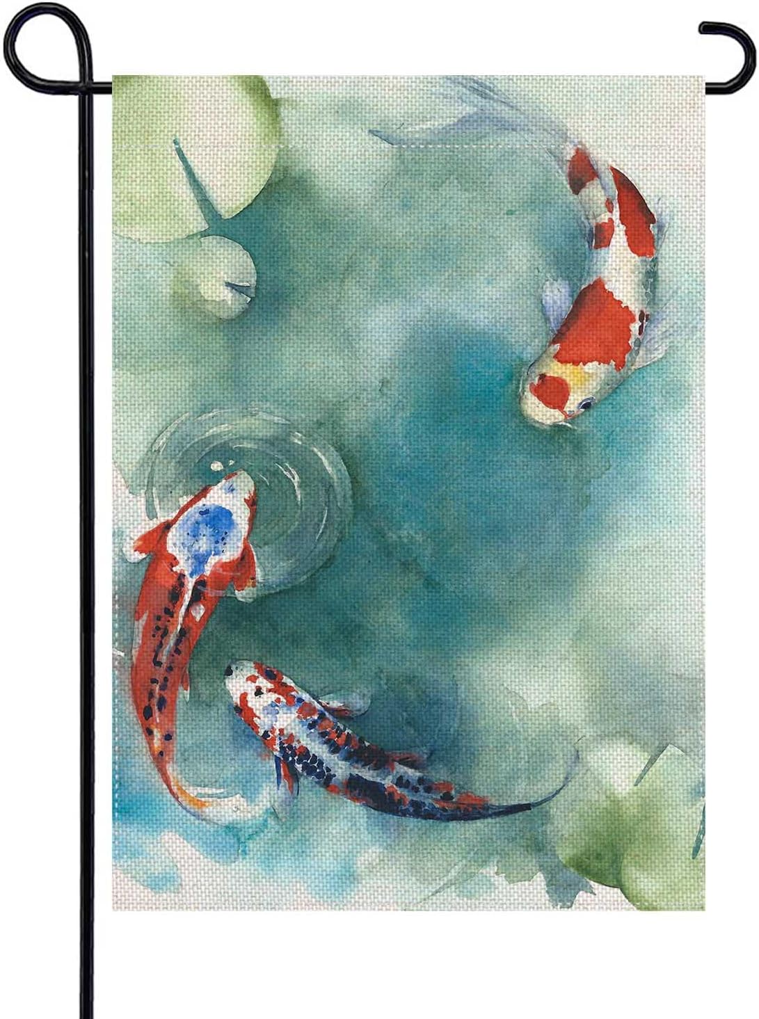 Amazon.com : Uanvaha Pond Fish Garden Flags for Outside 12.5X18 Double ...