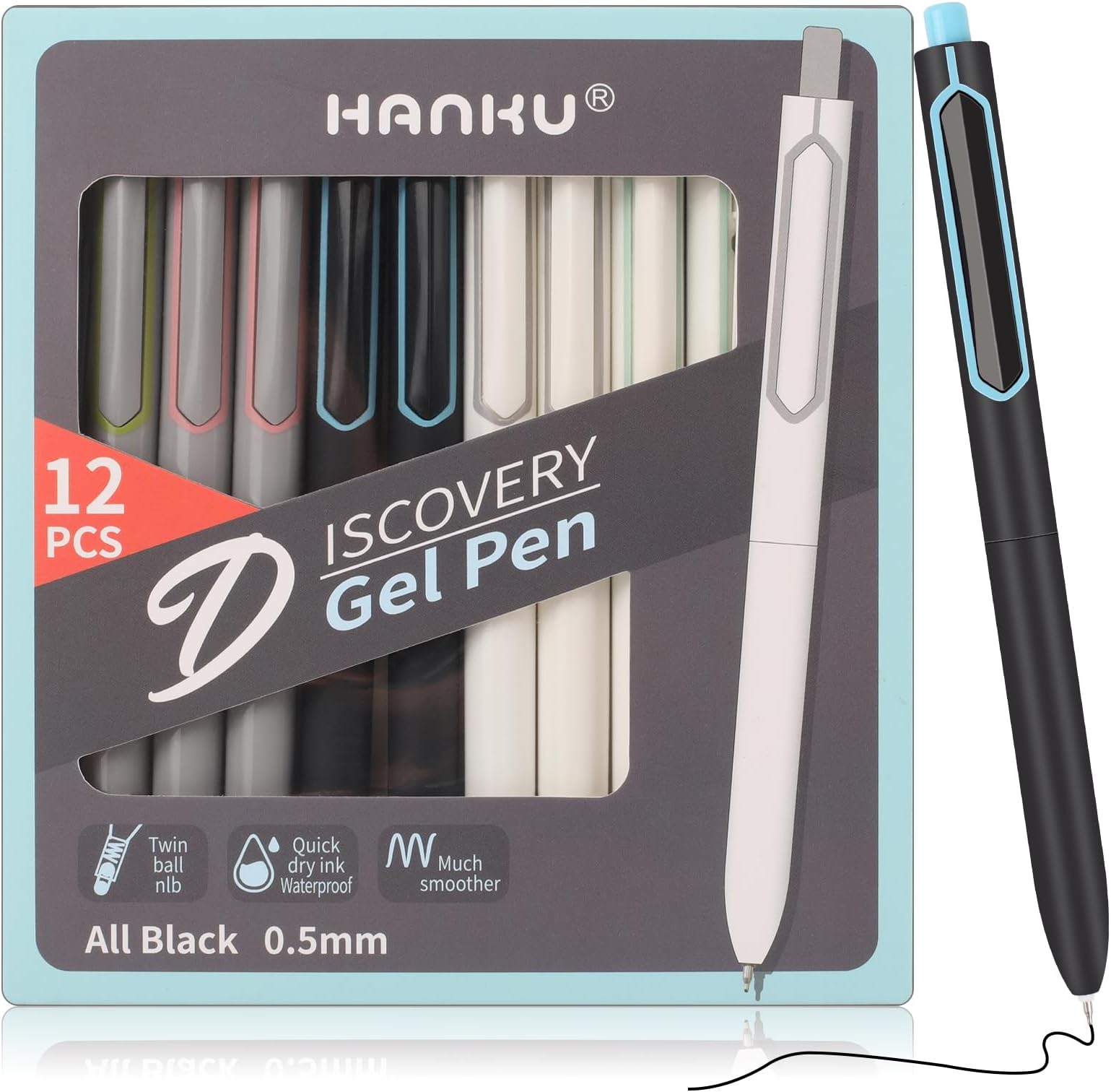 Amazon.com: HANKU Gel Pens 12-Pack: 0.5mm Fine Tip Quick Dry Black Ink ...