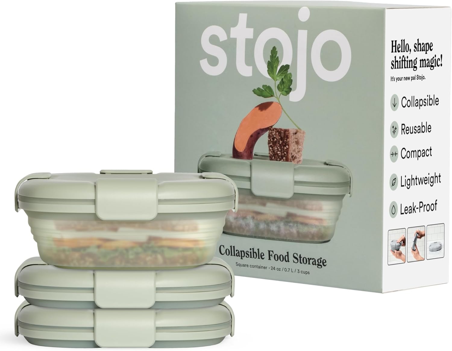Amazon.com: STOJO Collapsible Sandwich Box – 24oz, Reusable Food ...