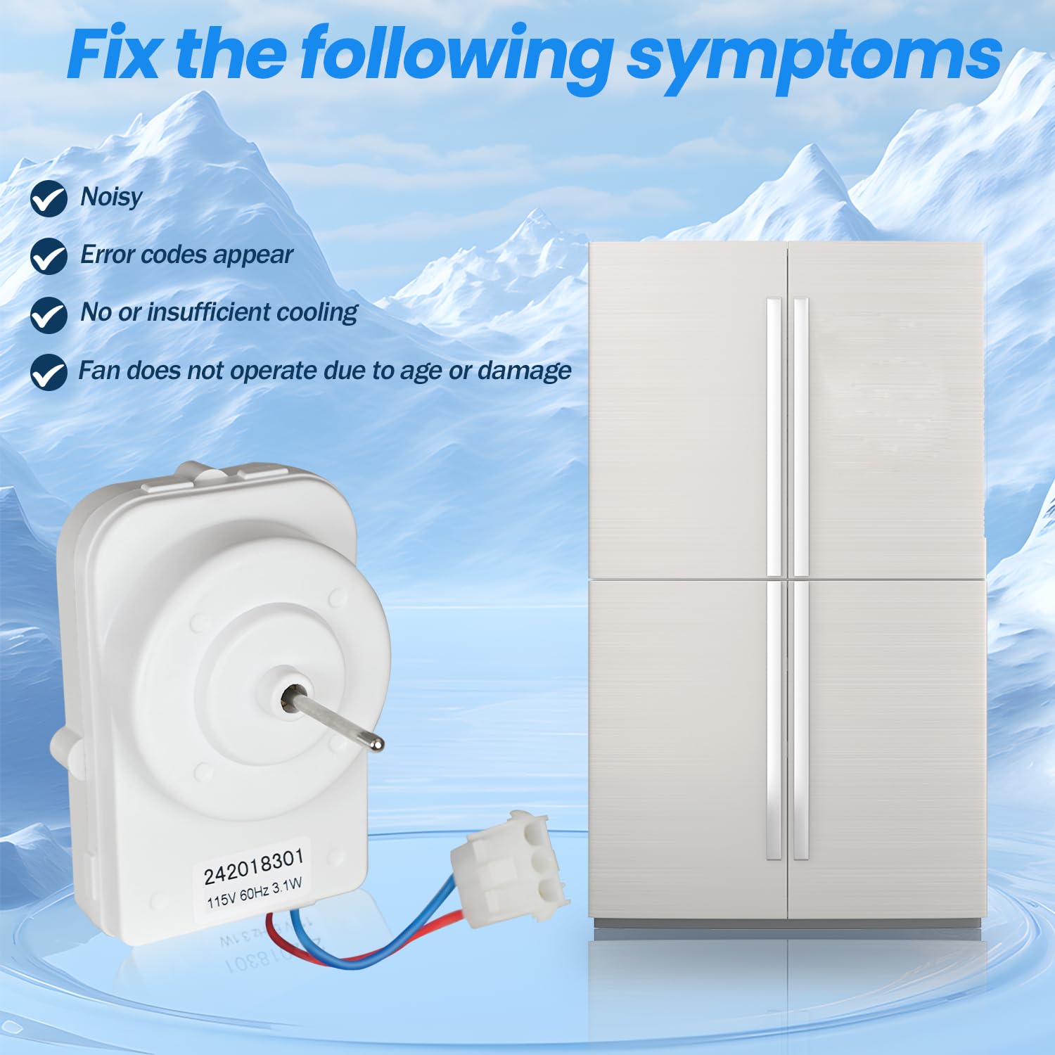 242018301 242018304 Refrigerator Condenser Fan Motor Replace 297279502 ...