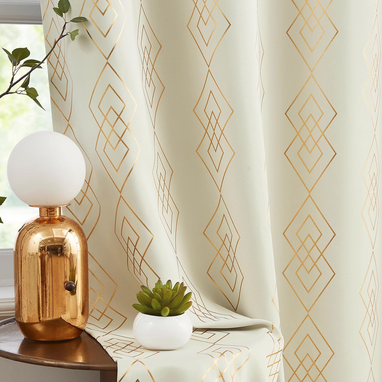Amazon.com: ugoutry Beige/Gold Full Blackout Curtains for Bedroom Room ...