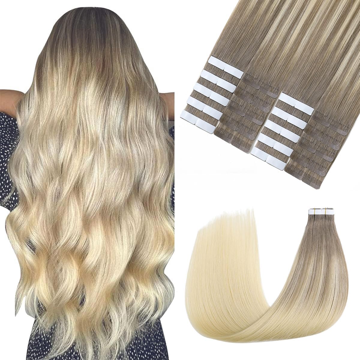 Sindra Extensions de cheveux humains à bande adhésive – 45,7 cm – Brun ...