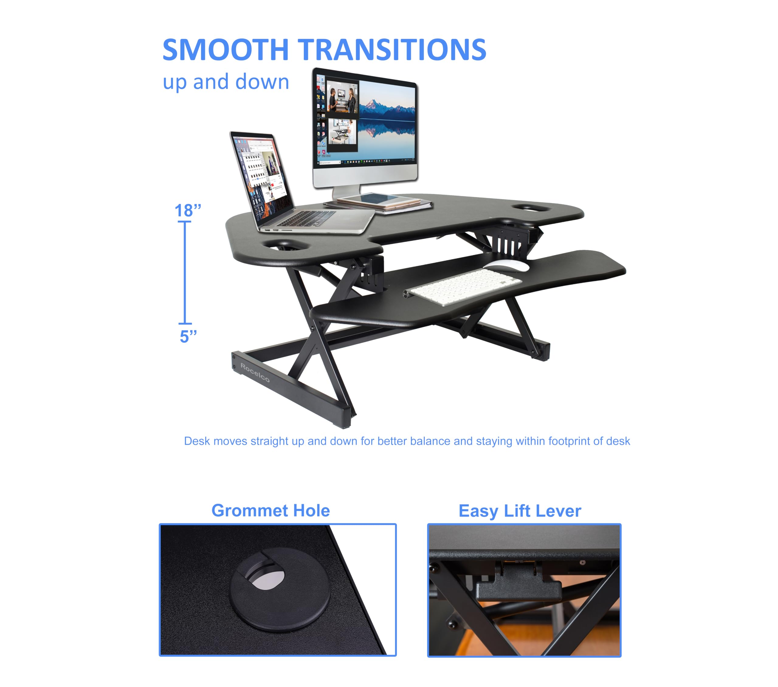 Snapklik.com : Rocelco 46" Height Adjustable Corner Standing Desk Converter