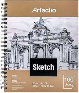 Artecho 9x12" Sketch Book, 100 Sheets (60 lb/90gsm), Spiral Bound Art Supplies Pad, Durable Acid ...