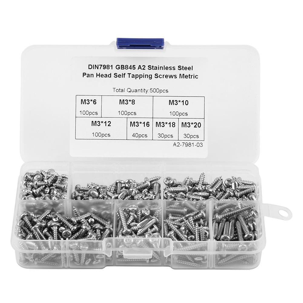 500 Pcs/Set Screws M3 Stainless Steel 304 Carbon Steel Screws Cross ...
