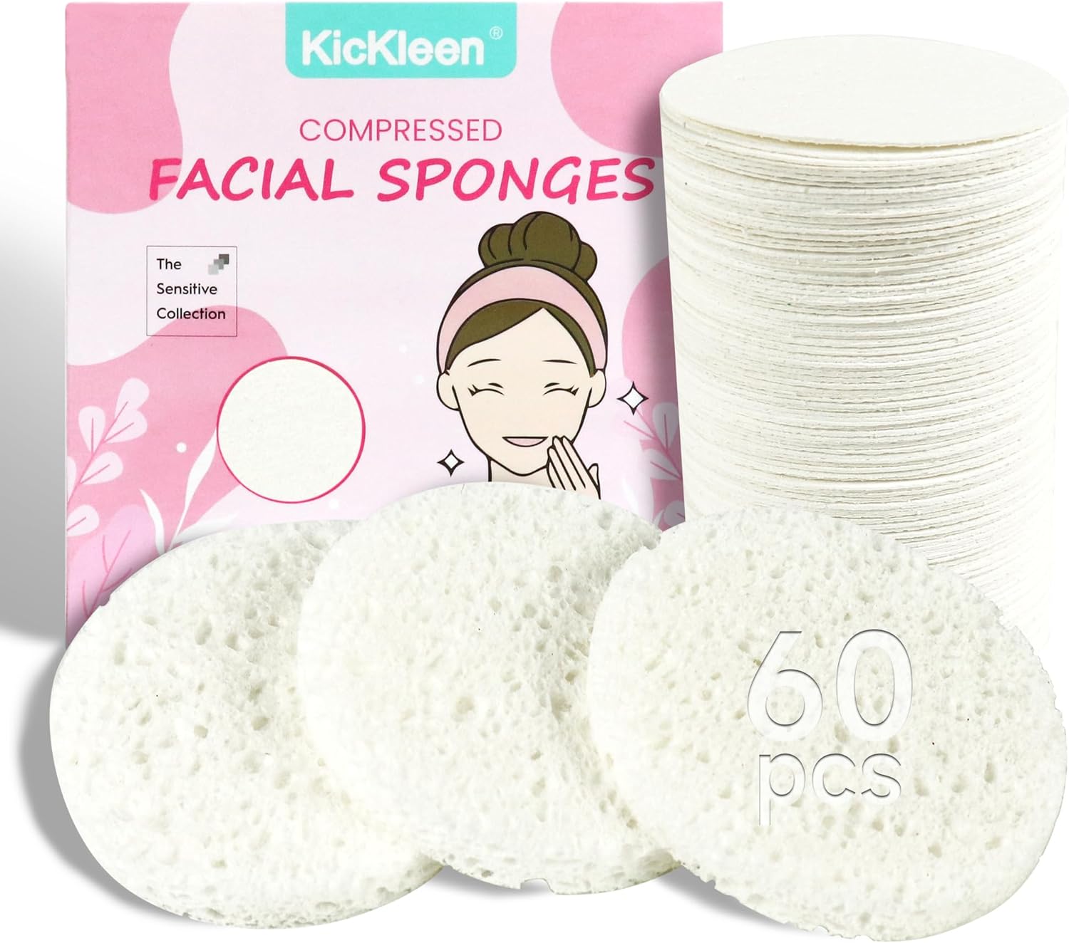 Amazon.com : 60-Count Compressed Facial Sponges|100% Natural Kickleen ...