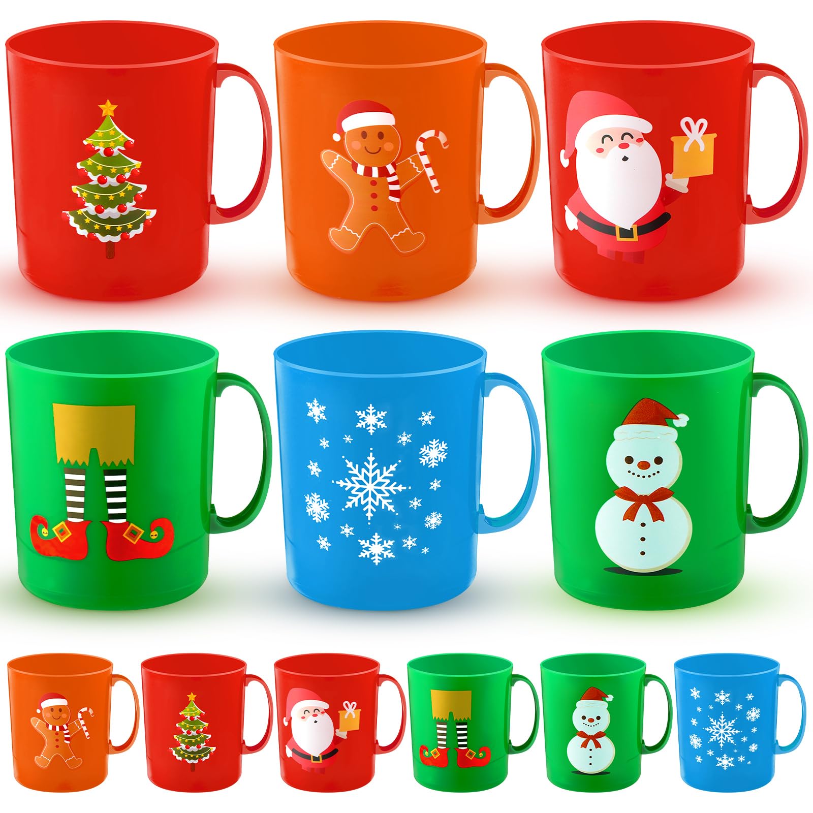 Amazon.com: Umigy 12 Pcs Christmas Plastic Mugs 12 oz Christmas Mug ...