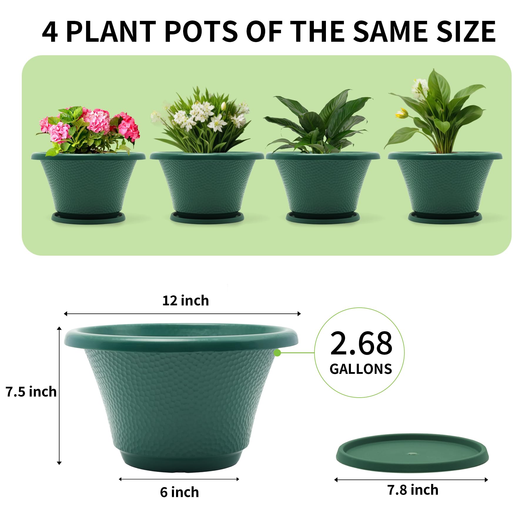 Snapklik.com : Quarut 12 Inch Plant Pot,4 Pack Large Pots For Plants ...