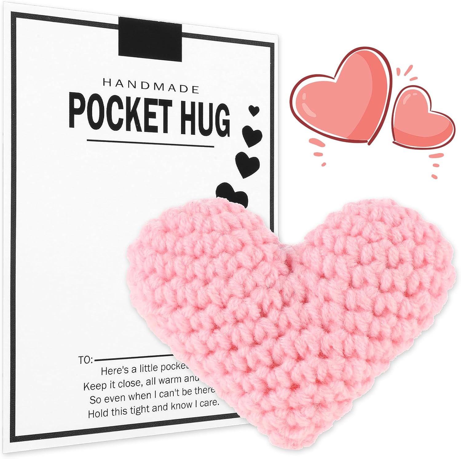 Amazon.com: Grevosea Crochet Heart, Handmade Cute Crocheted Pocket Hug ...