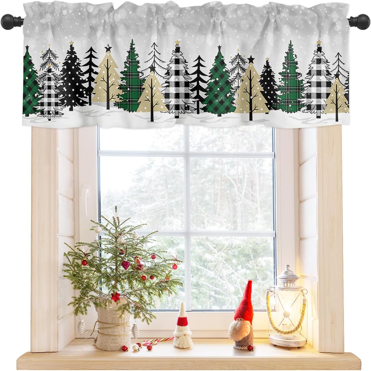 Amazon.com: Christmas Valances for Kitchen Windows, Grey Sky Buffalo ...