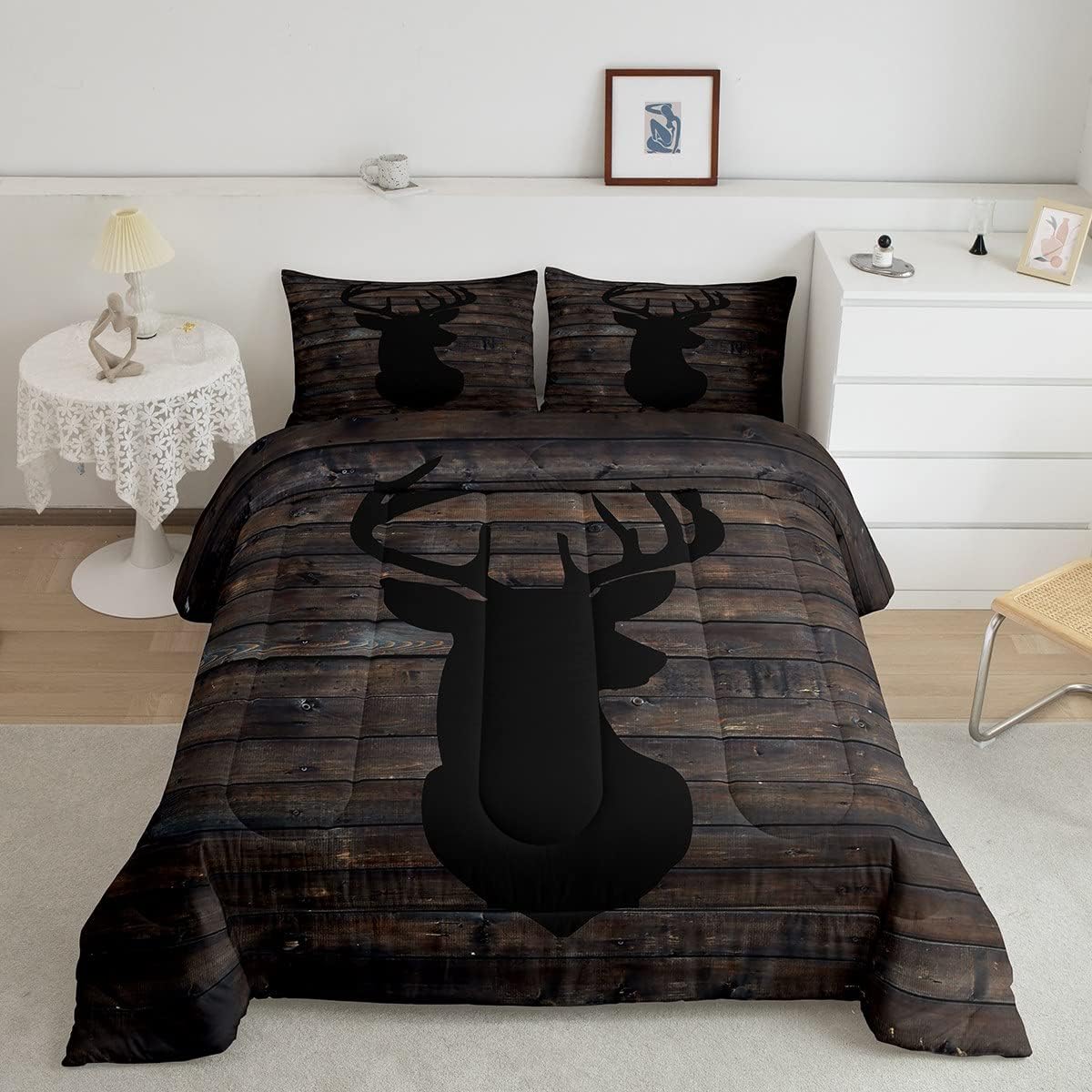 Amazon.com: Deer Elk Bedding Bed Set Antlers Silhouette Comforter Set ...