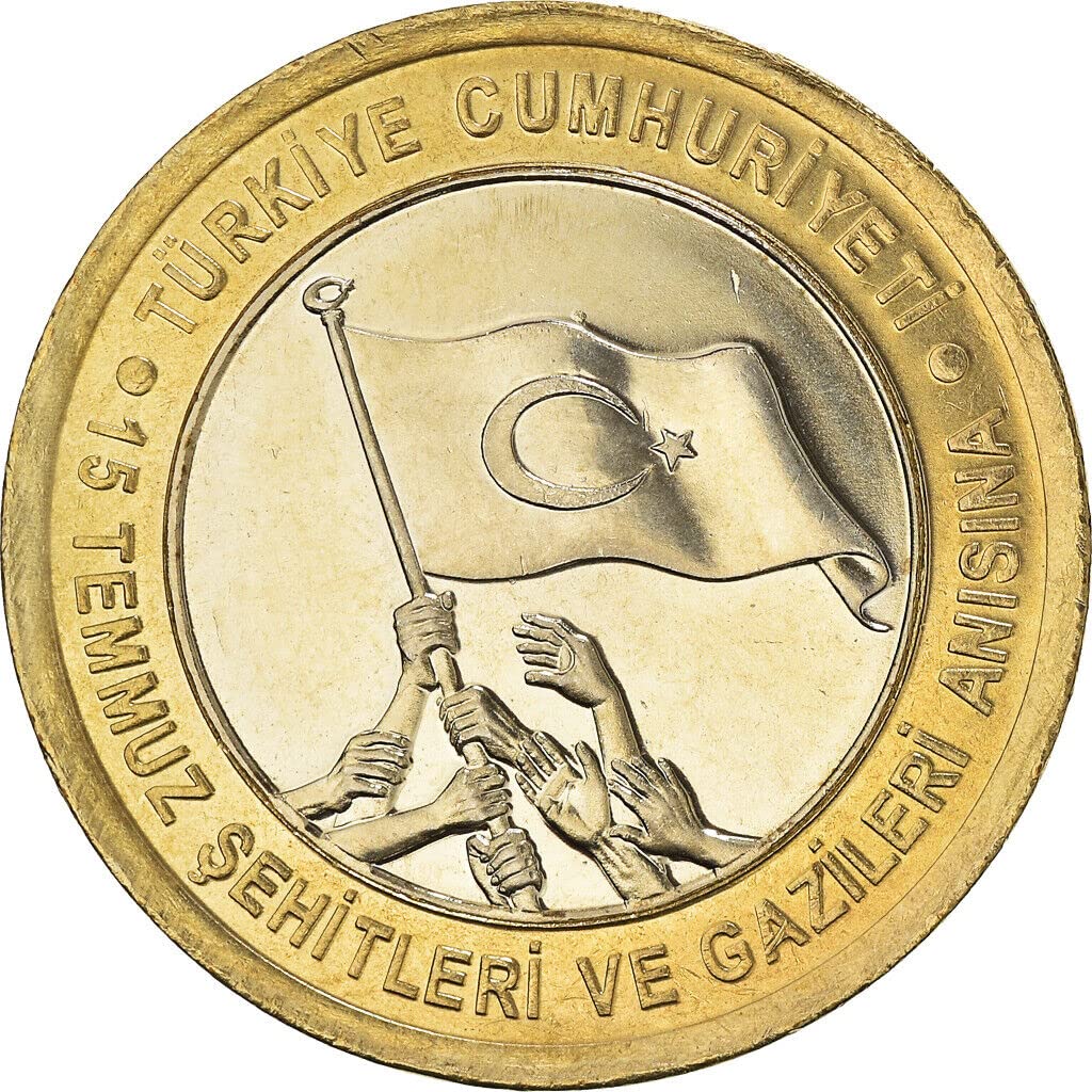 2016 Istanbul Mint 1 Turkish Lira Bimetallic Coin. "In Memory of the ...
