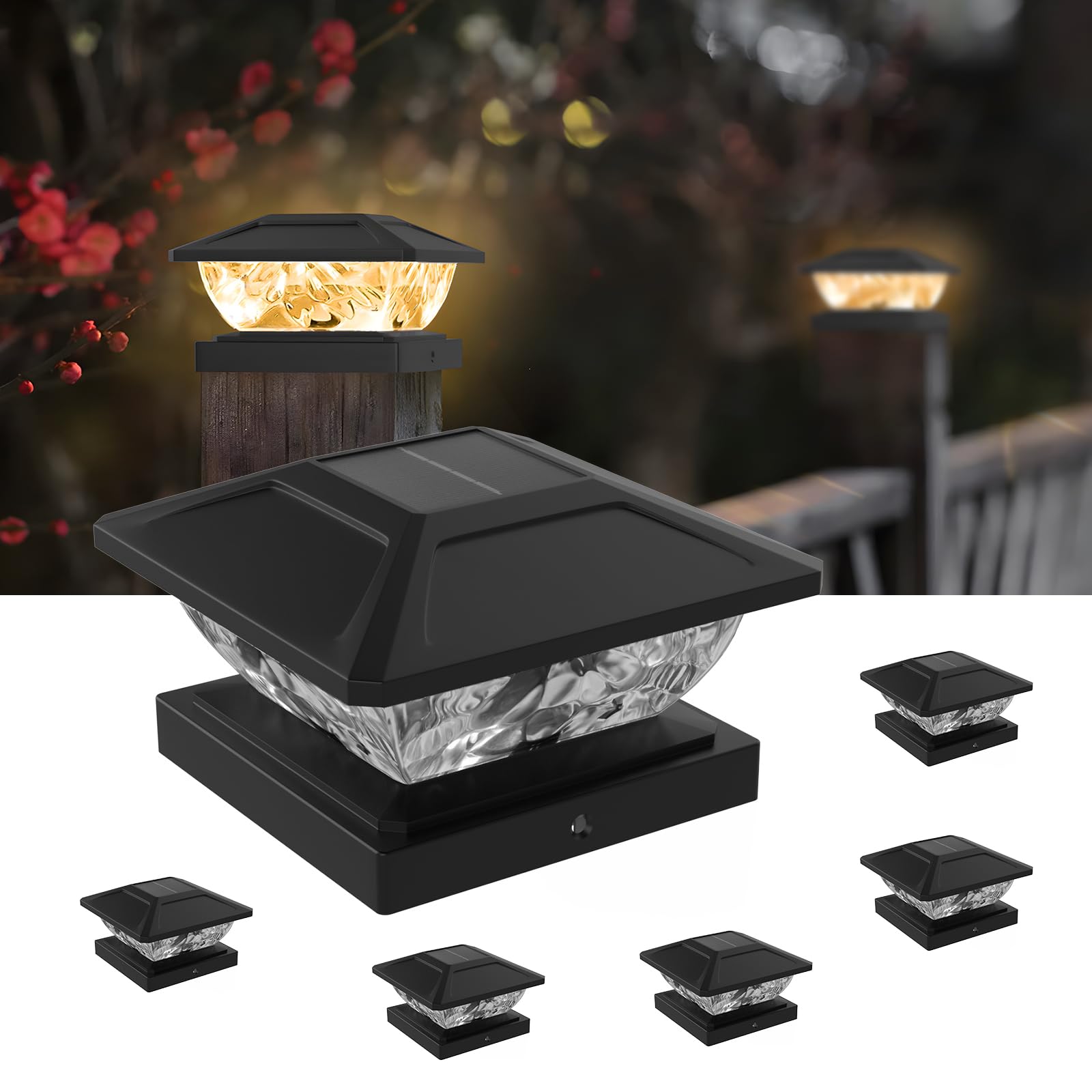 tekstap Solar Post Cap Lights,6 Pack 2 Lighting Modes Solar Fence Cap ...