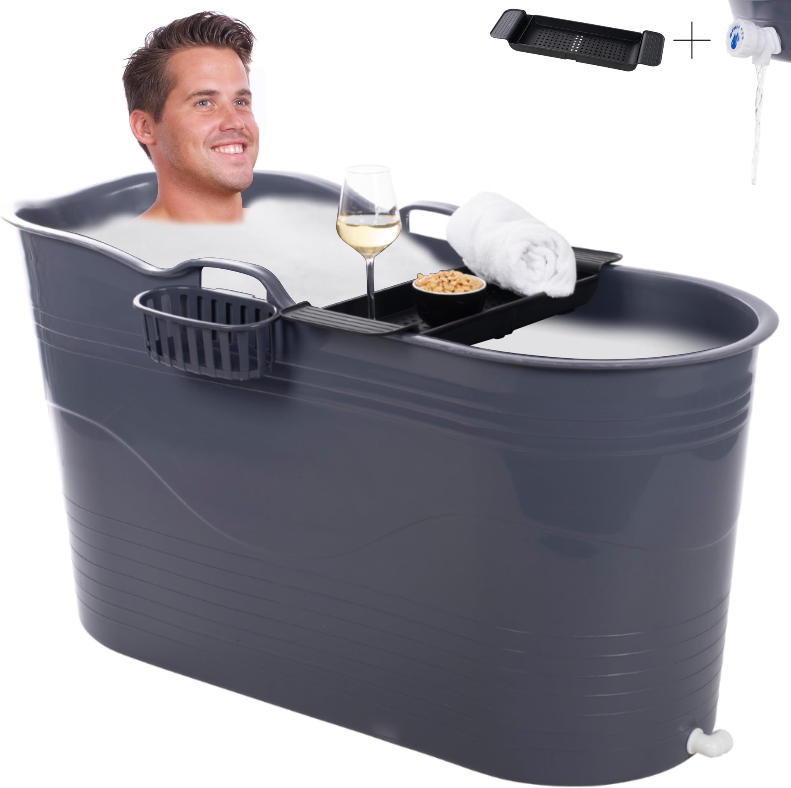 HelloBath® Mobile Badewanne für Erwachsene XL 122x56x64 cm | mit Badewannenablage & Seifenkorb ...