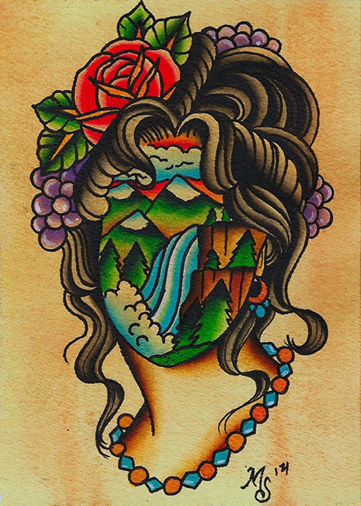 Neo Traditional Girl Drawing Tattoos By Al Kinsella