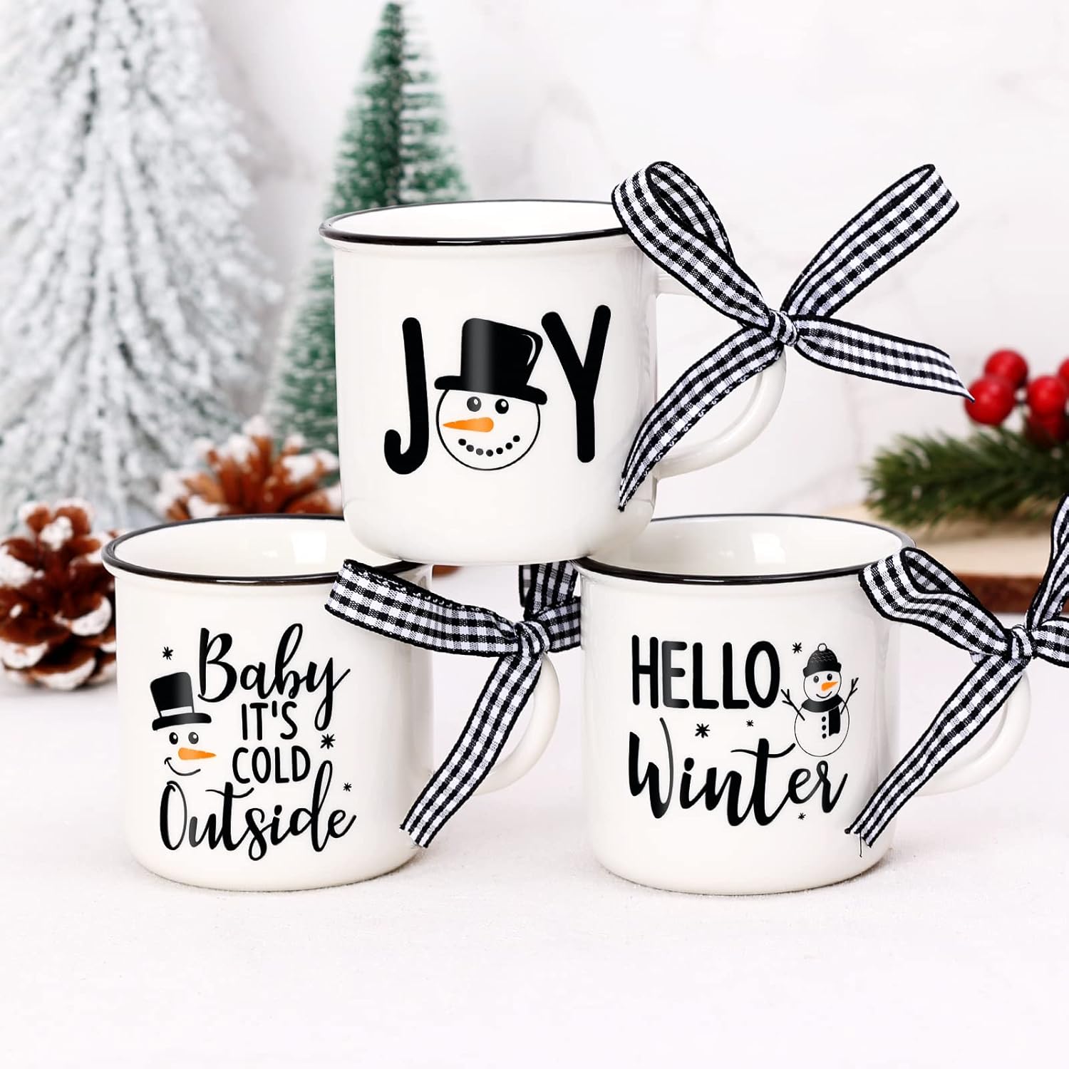 Amazon.com: Winter Snowman Mini Mugs Set of 3 Winter Tiered Tray Decor ...