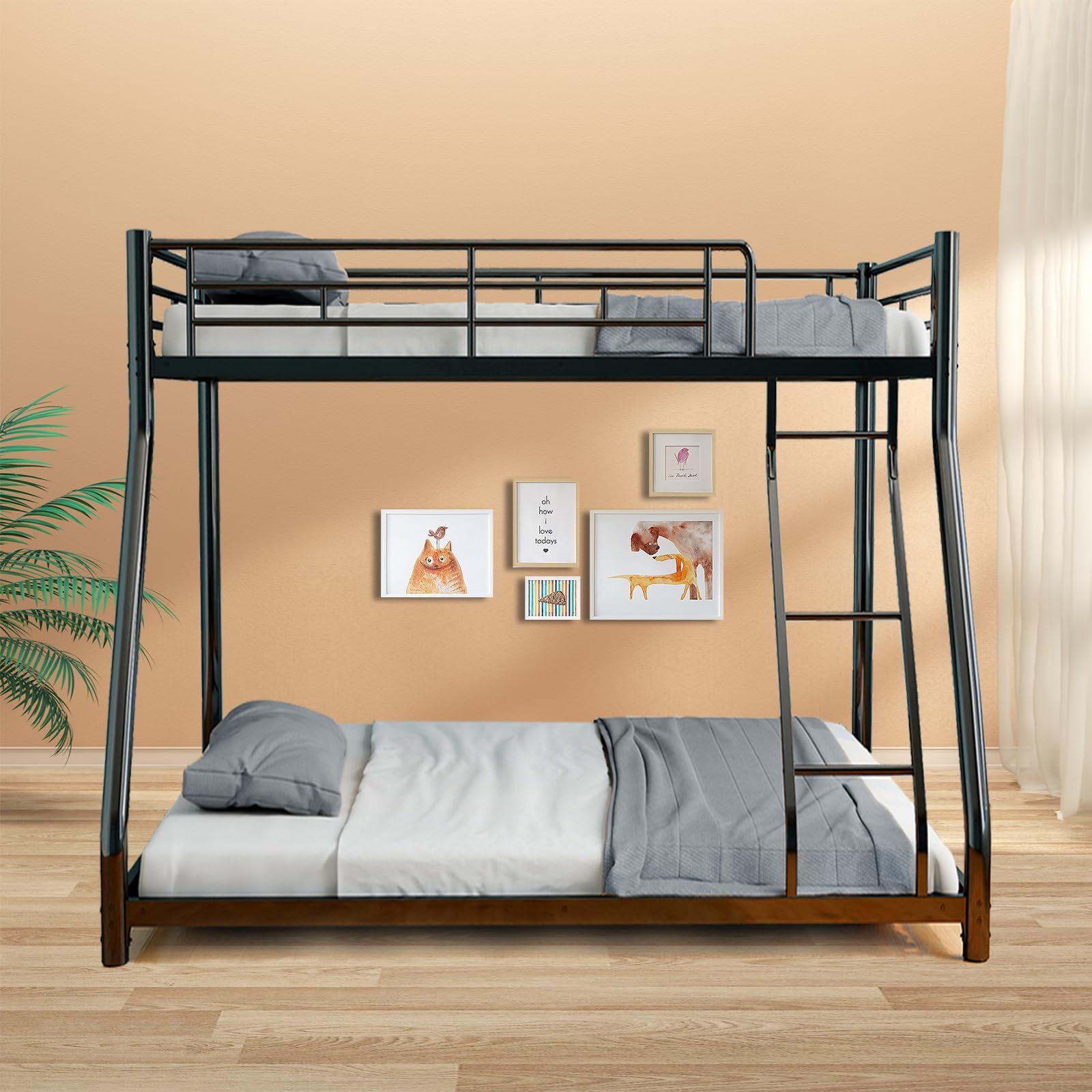 Amazon.com: HomJoones Heavy Duty Metal Bunk Bed Twin Over Full Size ...
