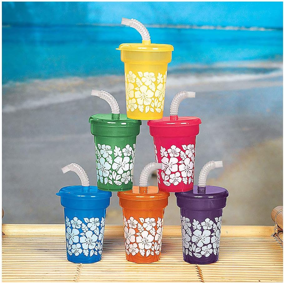 Amazon.com: Fun Express 12 Pieces Hibiscus Print Mini Sipper Cups ...