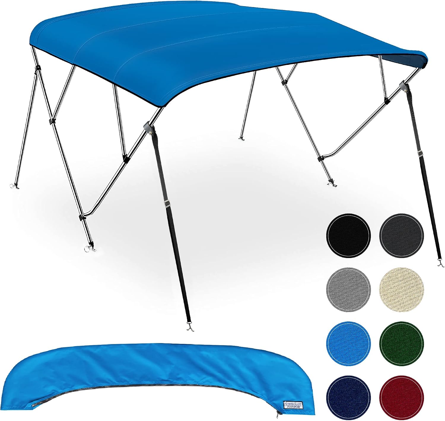 NEH 4 Bow Bimini Tops for Boats, Fadeproof, Support Poles, Storage Boot ...