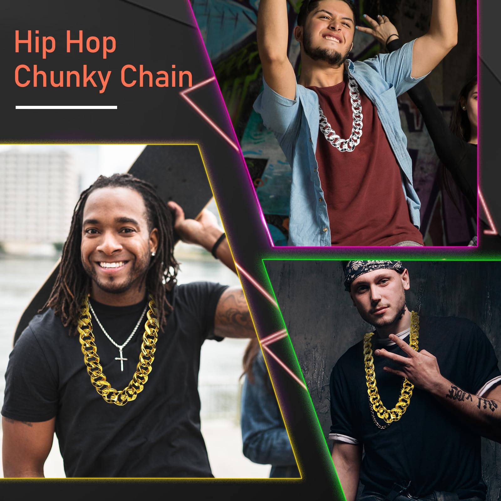 Snapklik.com : Hip Hop Chunky Gold & Silver Chain 2 Pack, 32 Inch ...