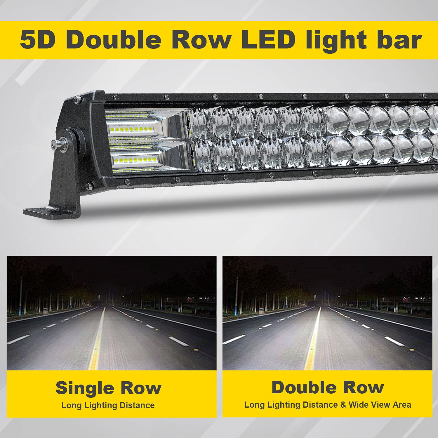 FEELON 5D 52inch 300W LED Light Bar + 4 inch White/Amber Yellow LED ...
