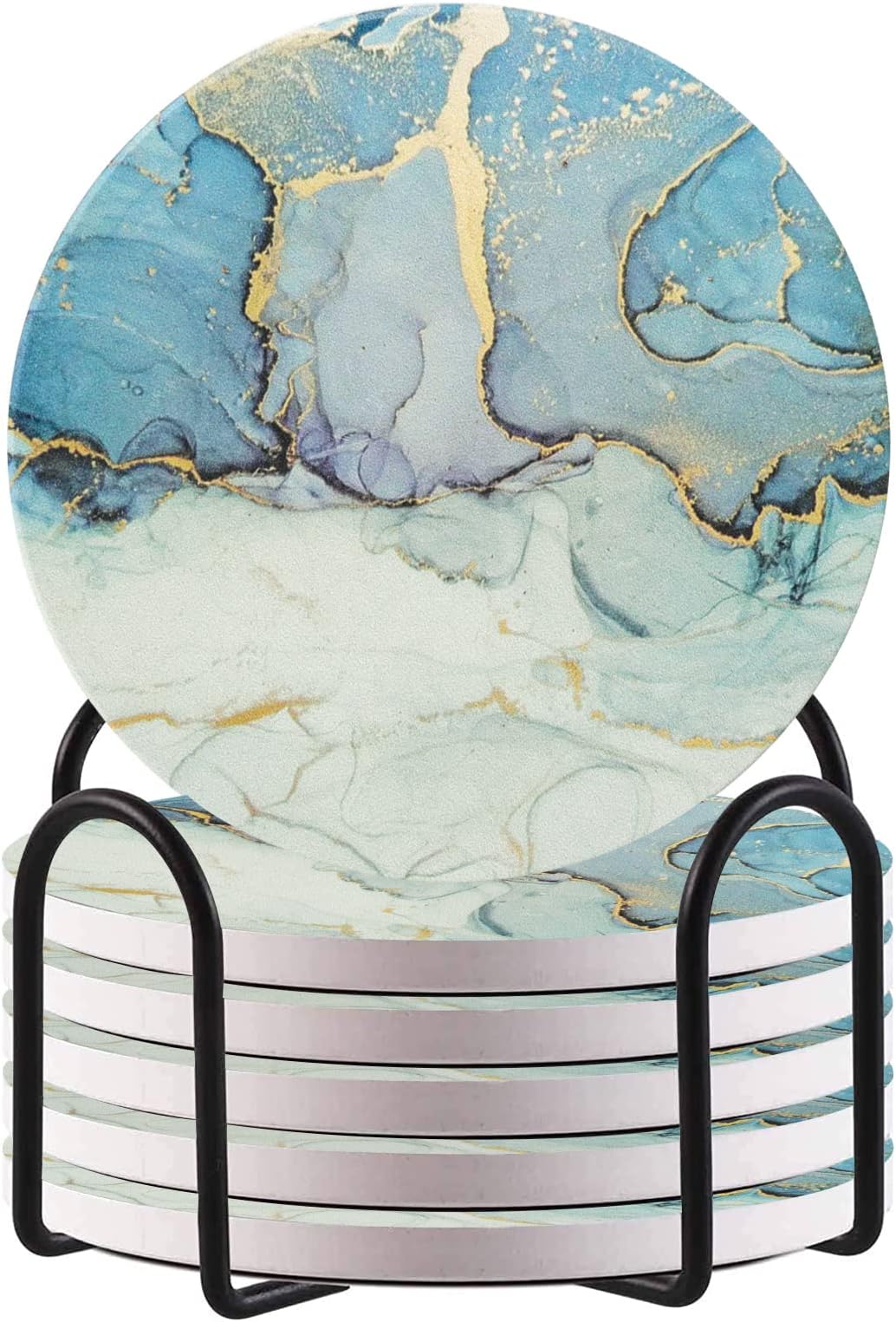 Marble Coasters for Drinks Absorbent with Cork Base, 6 Pcs Drink ...