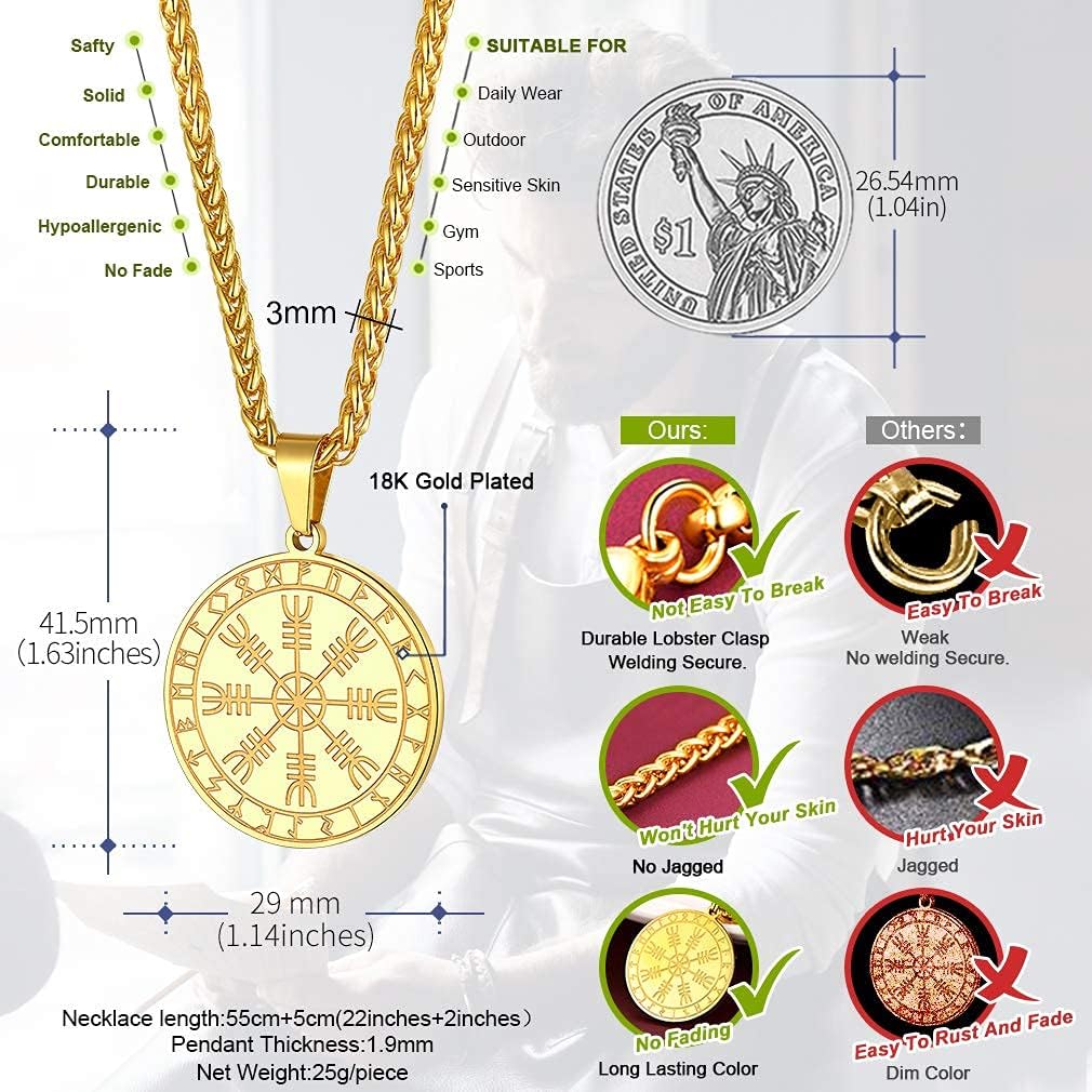 Snapklik.com : Mens Norse Viking Helm Of Awe Necklace Gold Plated ...