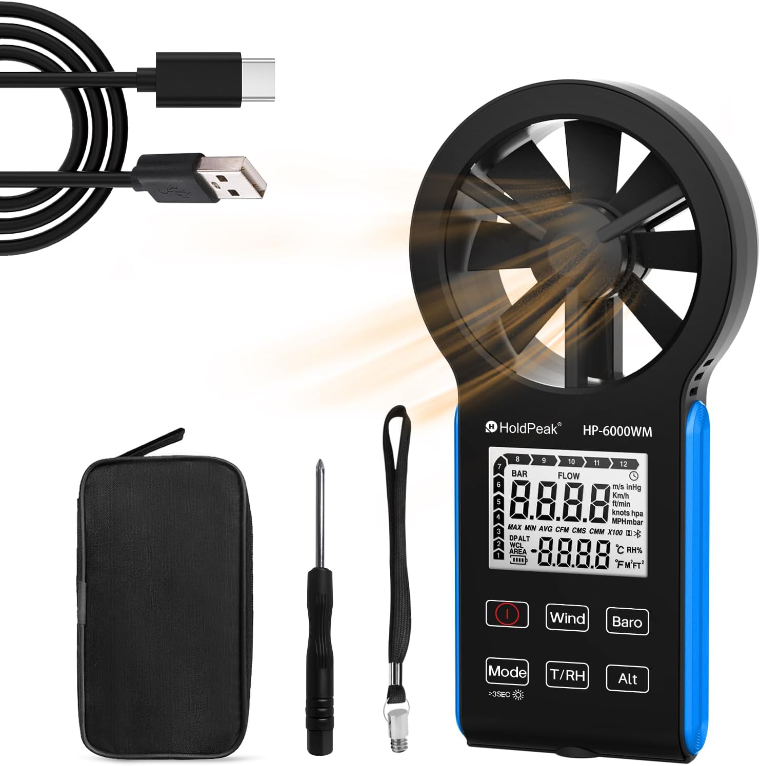 Amazon.com : HoldPeak Handheld Anemometer Barometer, Digital Wind Speed ...