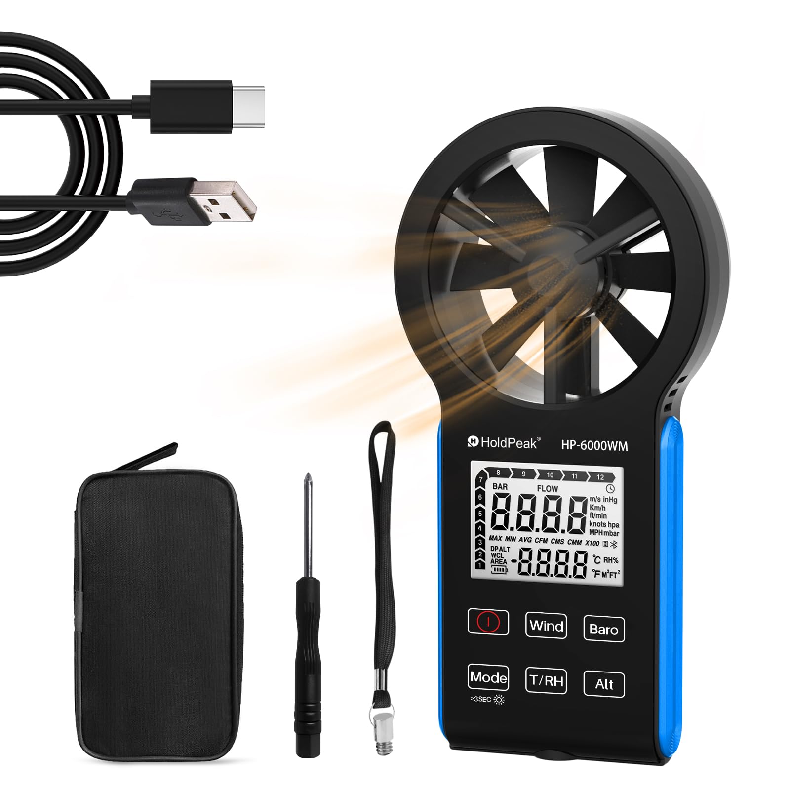 Amazon.com : HoldPeak Handheld Anemometer Barometer, Digital Wind Speed ...