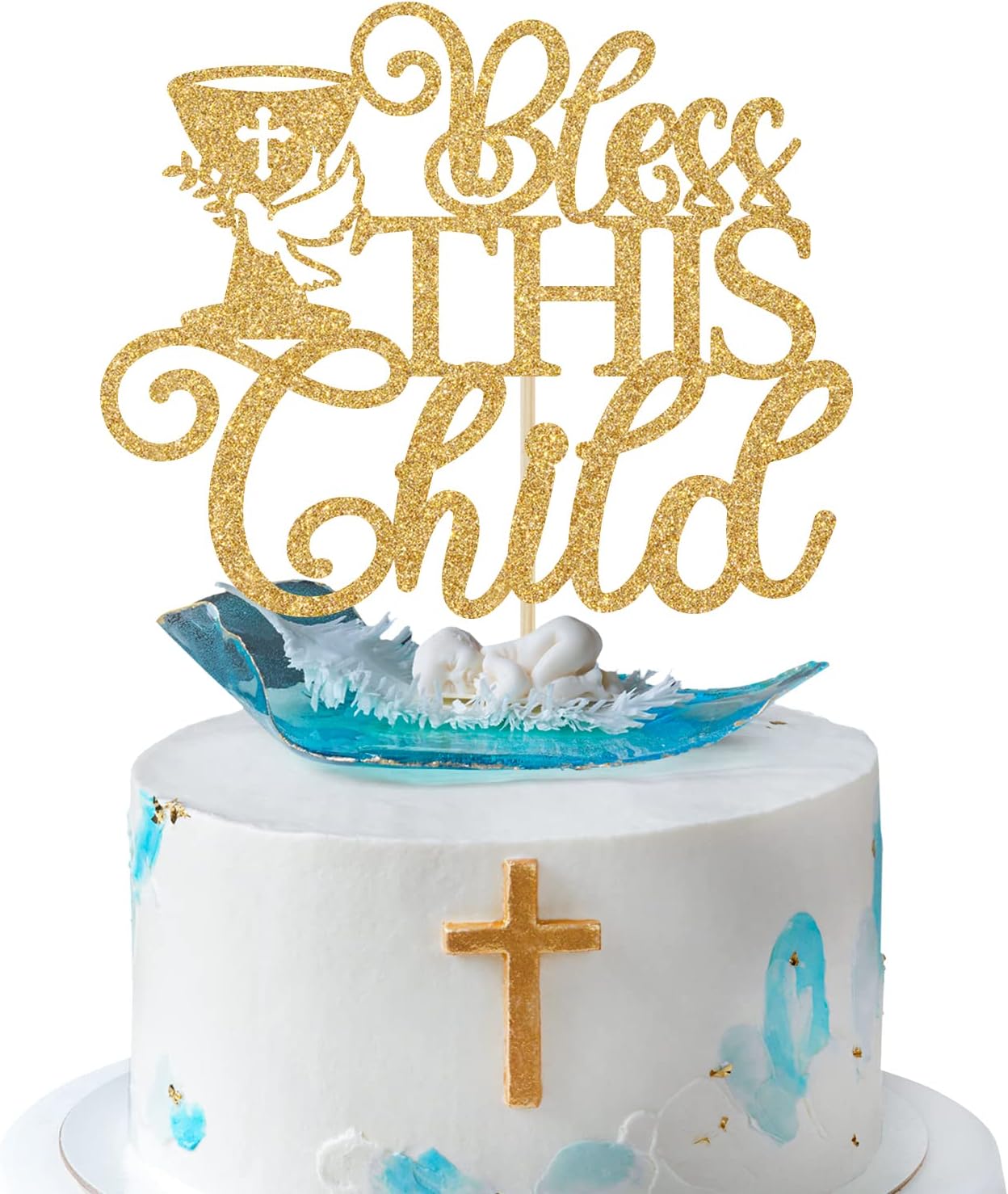 Amazon.com: Blessed this Child Cake Topper, God Bless, First Holy ...