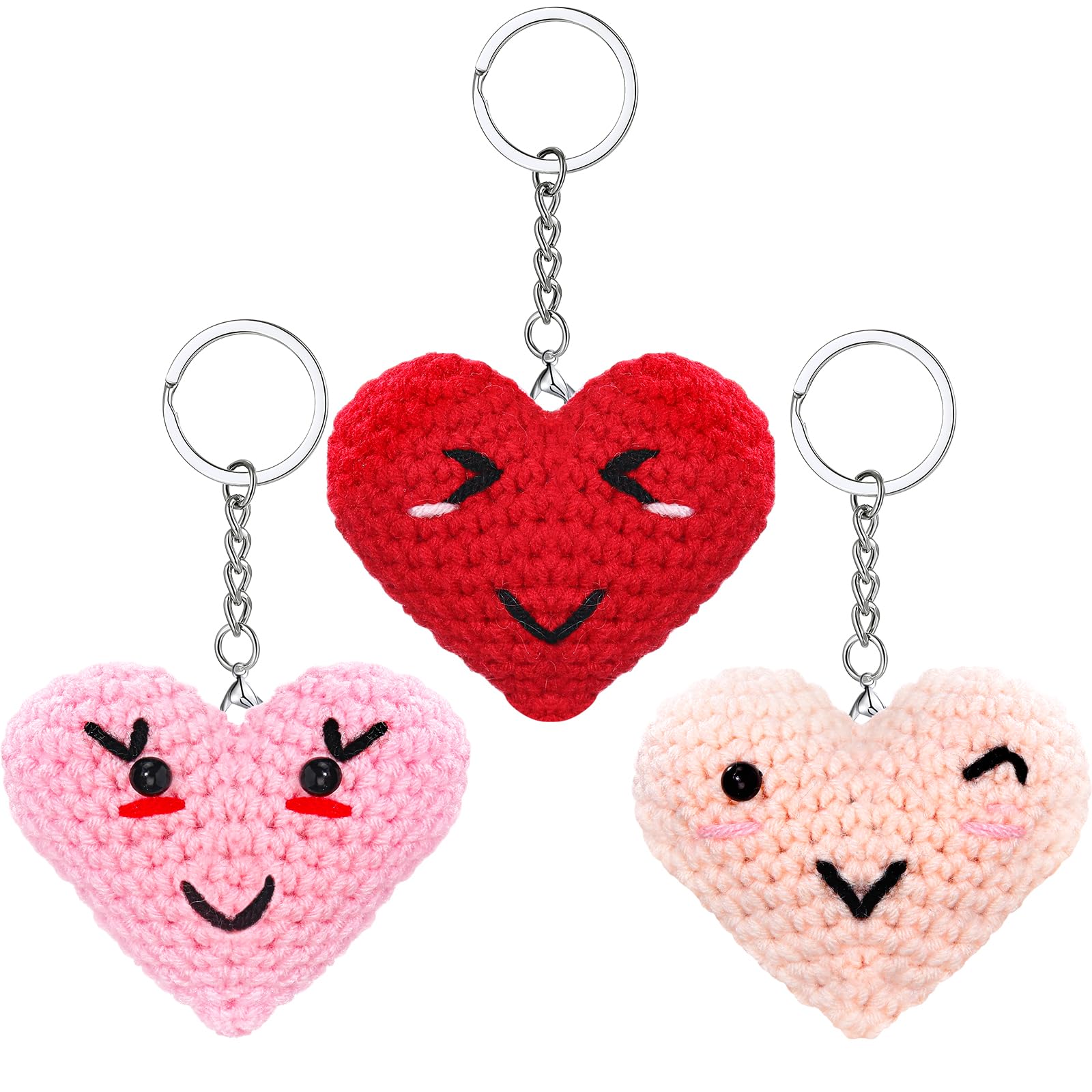 Quelay 3 Pcs Valentine's Day Gifts Crochet Heart Keychain With Cute ...