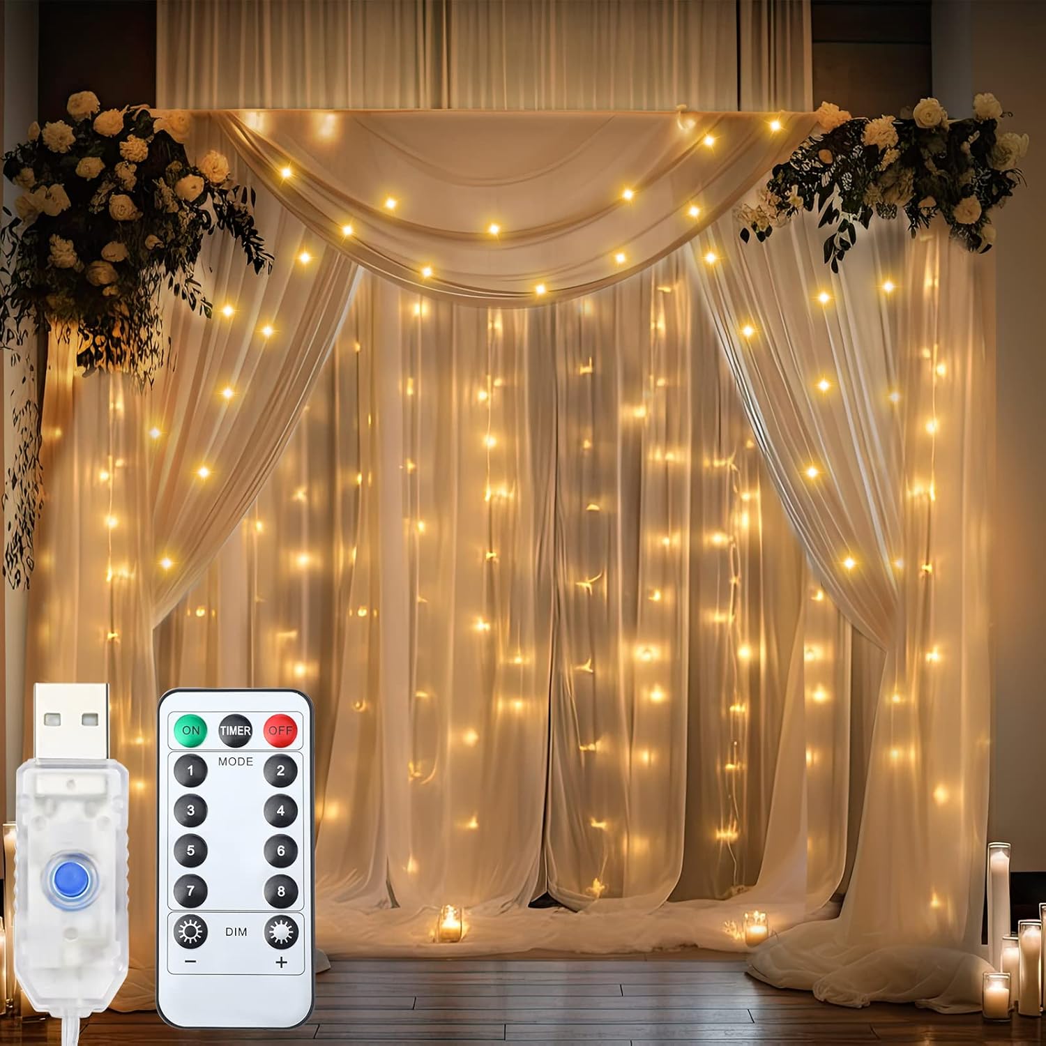 Amazon.com: Tulle Backdrop Curtains with 300 LED Lights String for ...