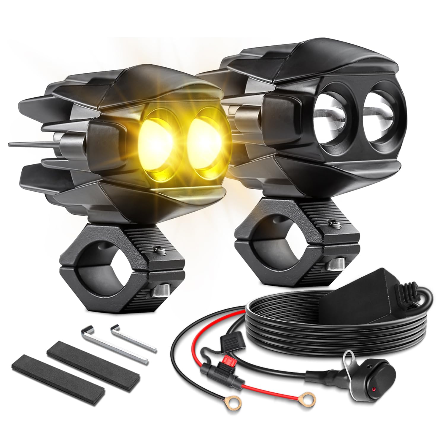 Amazon.com: BWCarid D7 LED Motorcycle Auxiliary Lights Kit 50W White ...