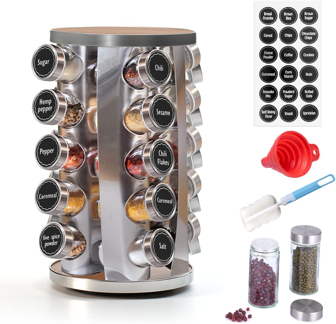 KITment Rotating Spice Rack Organiser with 20 Spice Jars, Revolving ...